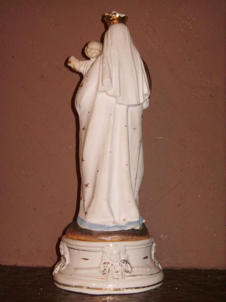 SUPERBE ANCIENNE STATUE BISCUIT/LA VIERGE MARIE A L'ENFANT JESUS/H.28cm ...